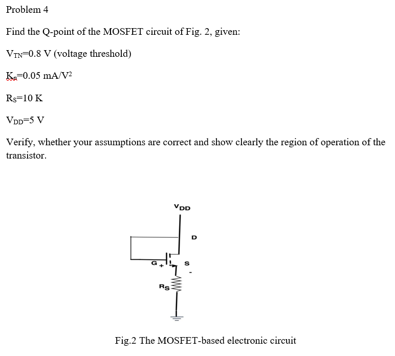 Solved Problem 4 Find the Q-point of the MOSFET circuit of | Chegg.com