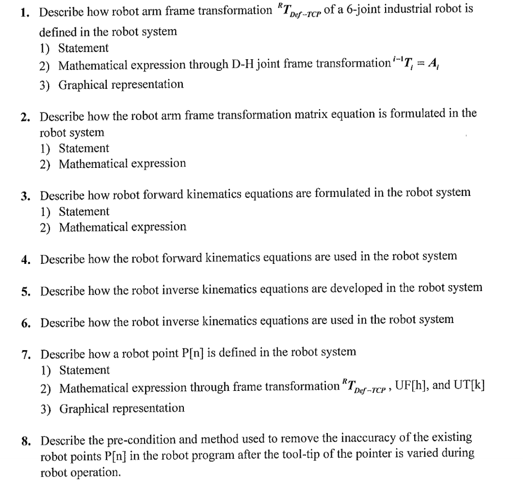 1. Describe how robot arm frame transformation | Chegg.com
