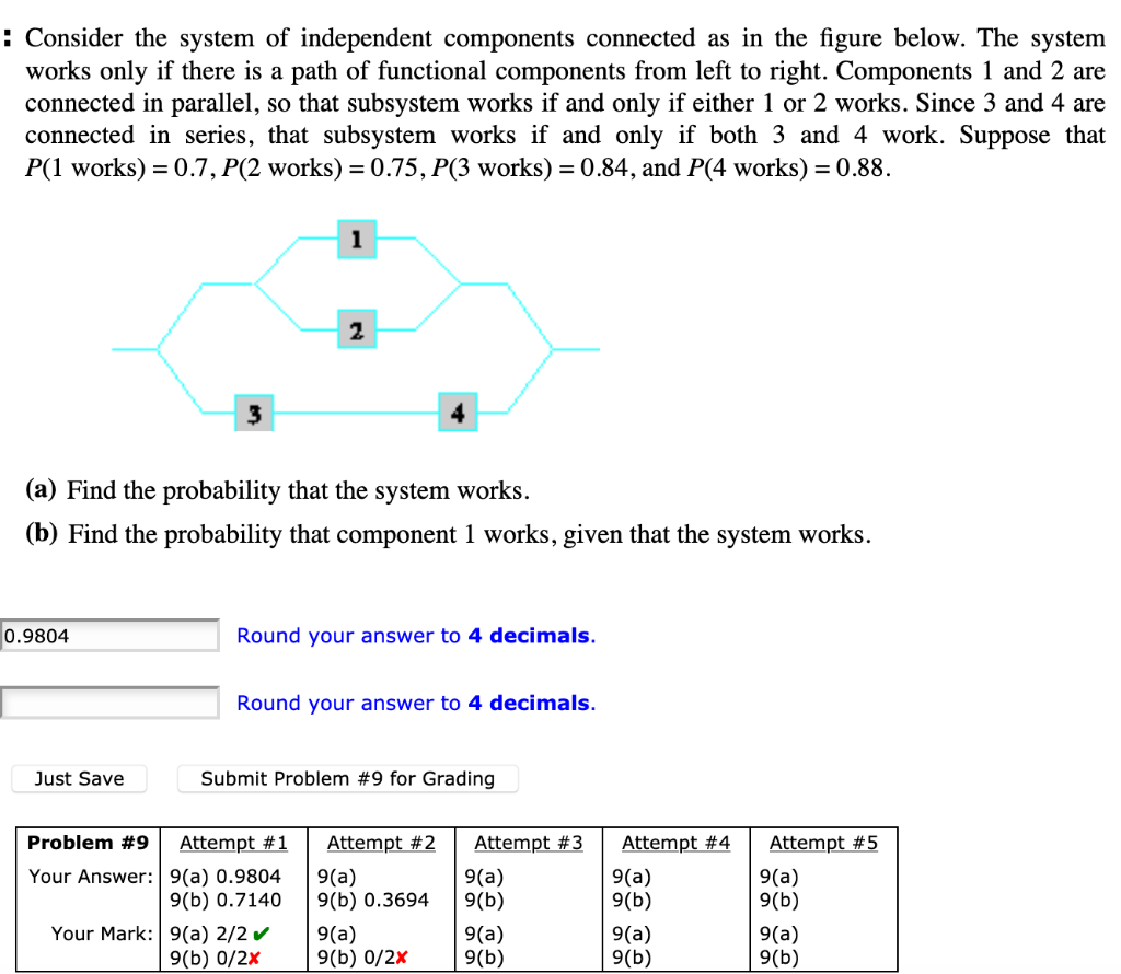 Solved Question 9b wants the answer P(1)*P(system works | Chegg.com
