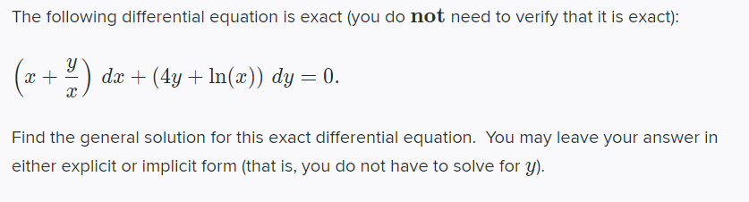Solved The following differential equation is exact (you do | Chegg.com