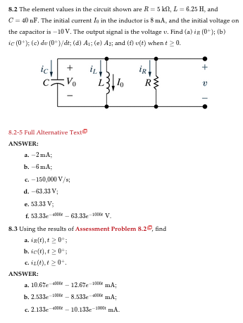 Solved 8.2 ﻿The element values in the circuit shown are | Chegg.com