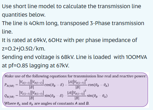 Solved Find:- a) What is the angle of sending voltage Vs | Chegg.com