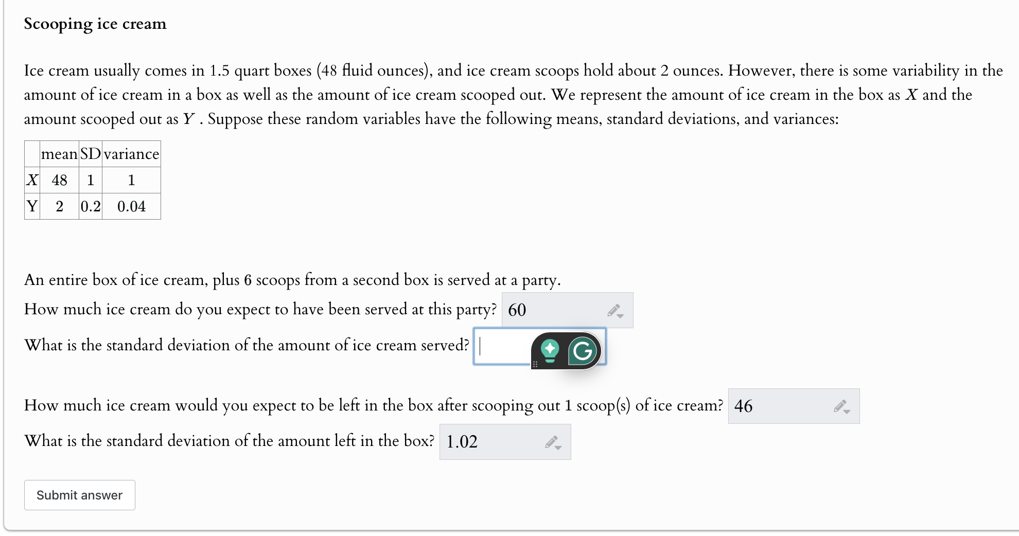 Solved Scooping ice creamIce cream usually comes in 1.5 | Chegg.com