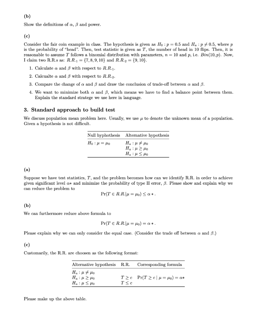 Show the definitions of α, β and power Consider the | Chegg.com