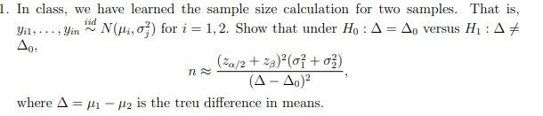 Solved tid ܕܙܠ 1. In class, we have learned the sample size | Chegg.com