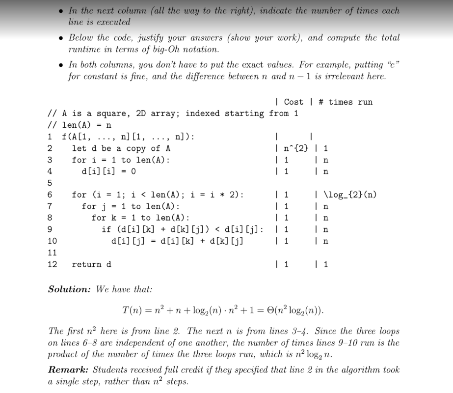 Standard 3. Analyze the worst-case runtime of the | Chegg.com