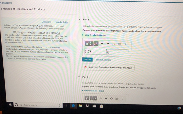 Solved Chapter 8 t Masses of Reactants and Products Part B | Chegg.com