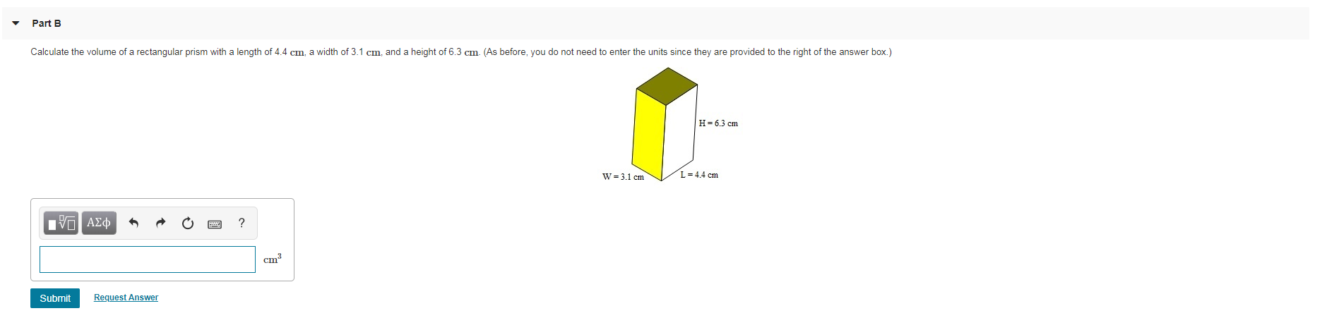 Solved: Part B Calculate The Volume Of A Rectangular Prism... | Chegg.com