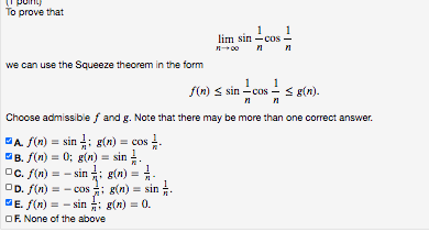 Solved To prove that 1 1 lim sin cos n n we can use the | Chegg.com
