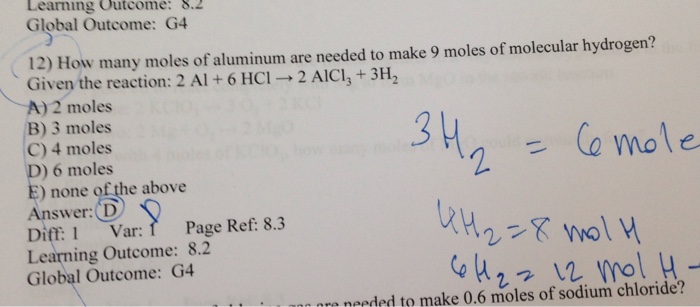 Solved How many moles of aluminum are needed to make 9 moles | Chegg.com