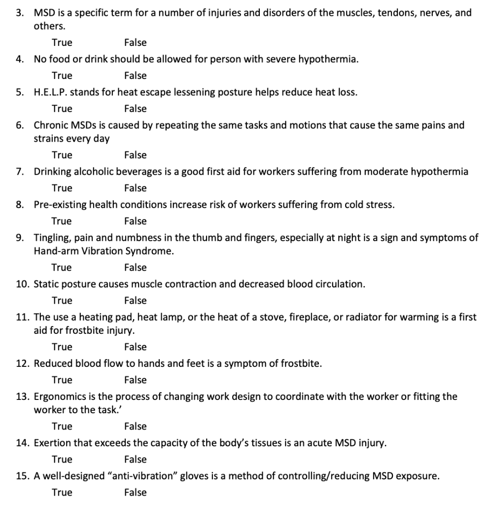 Solved 3. MSD is a specific term for a number of injuries | Chegg.com