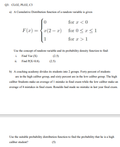 Solved 03: CLO2, PLO2, C3 a) A Cumulative Distribution | Chegg.com