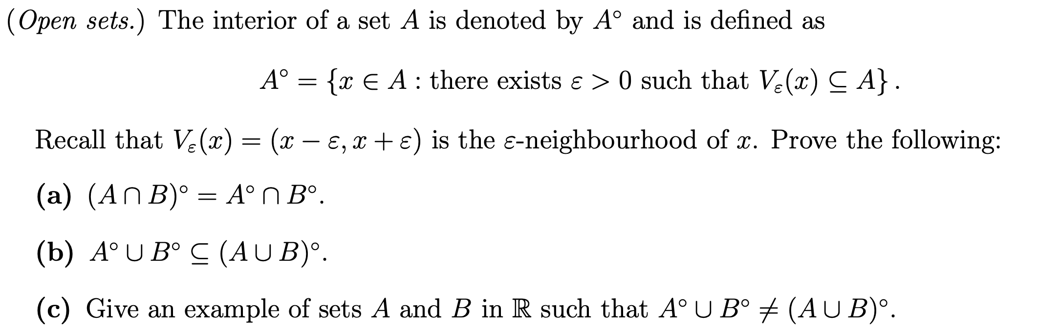 Solved (Open sets.) The interior of a set A is denoted by A° | Chegg.com