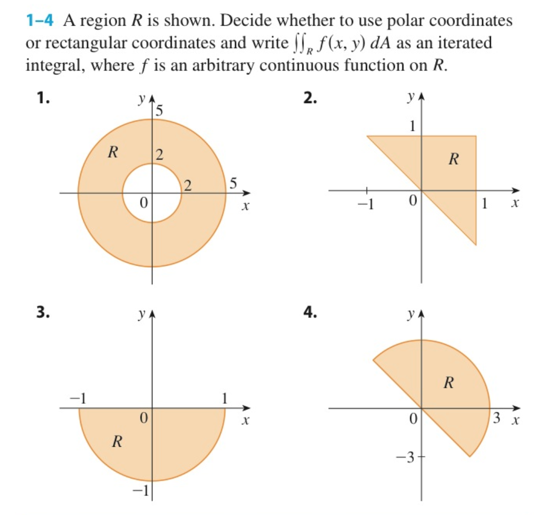 Solved 1-4 A region R is shown. Decide whether to use polar | Chegg.com