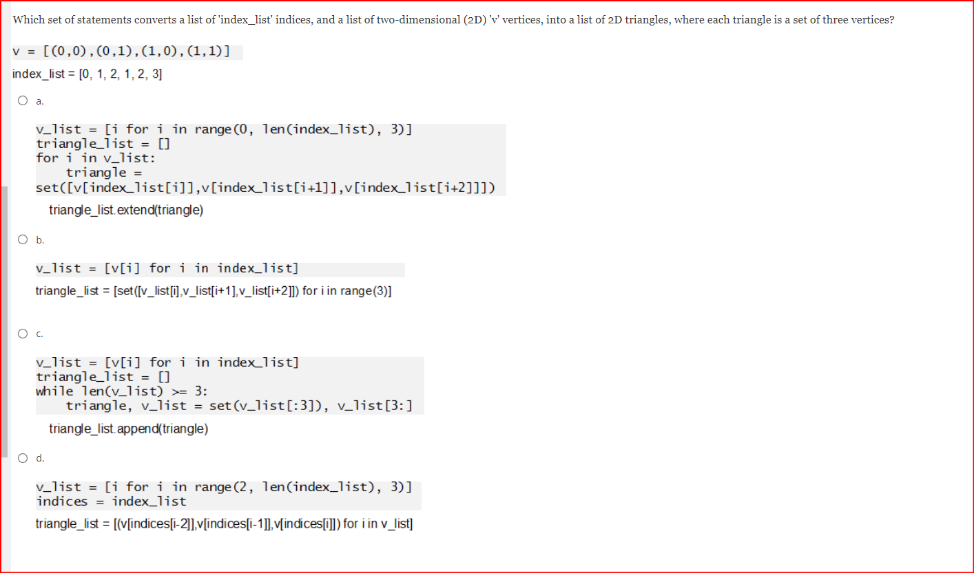 Solved Which set of statements converts a list of | Chegg.com