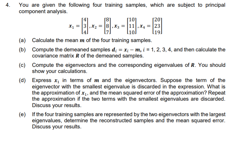 4. You are given the following four training samples, | Chegg.com