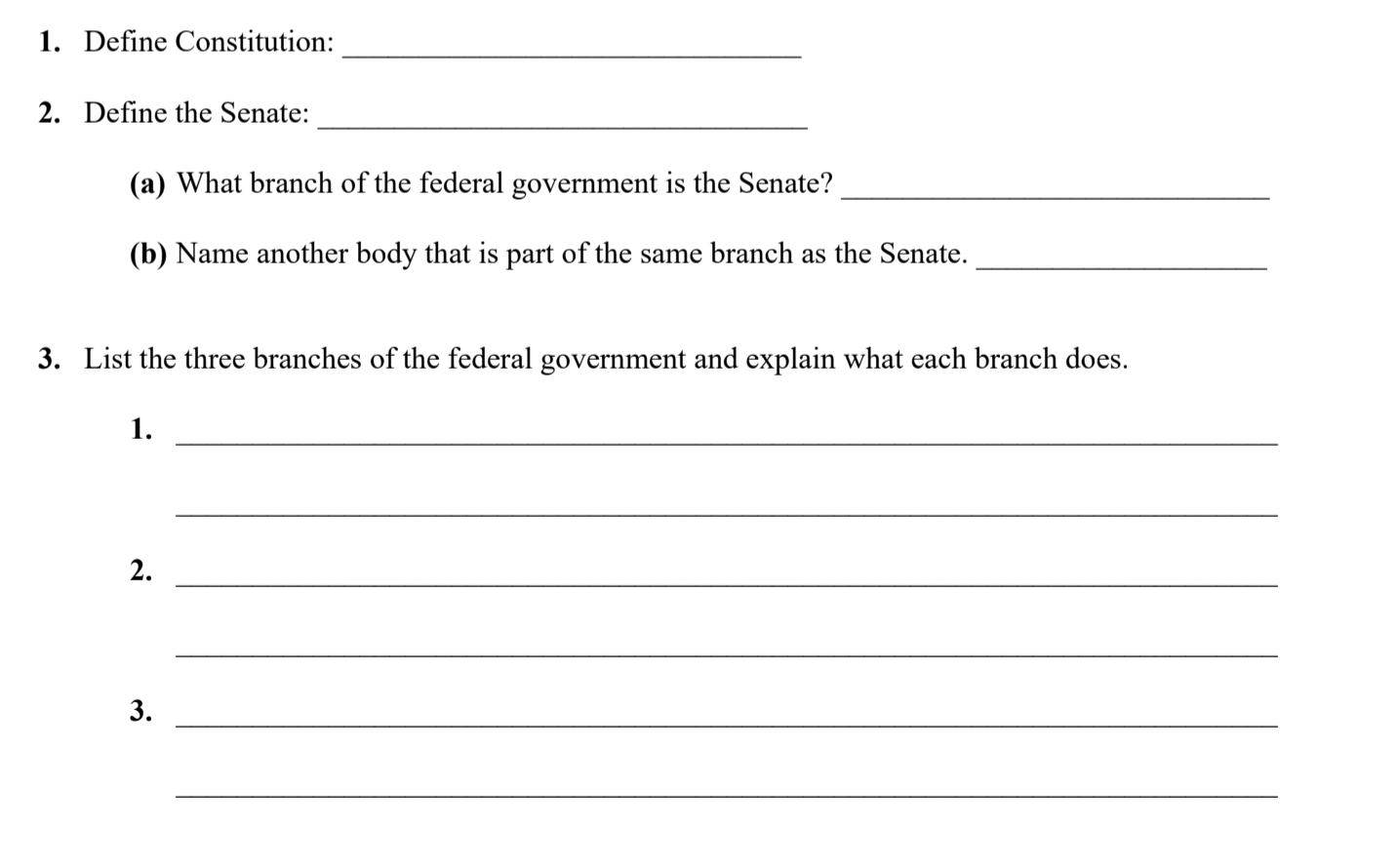 Solved 1. Define Constitution: 2. Define the Senate: (a) | Chegg.com