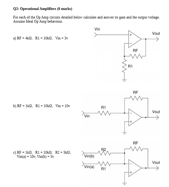 Solved Q3: Operational Amplifiers (6 marks) For each of the | Chegg.com
