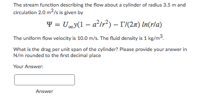 Solved The stream function describing the flow about a | Chegg.com