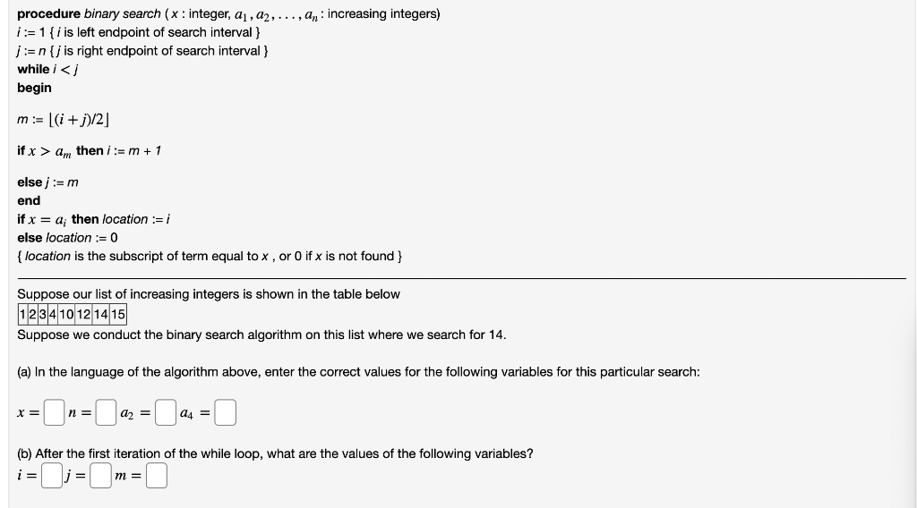 Solved Procedure Binary Search X Integer A1a2an 2556