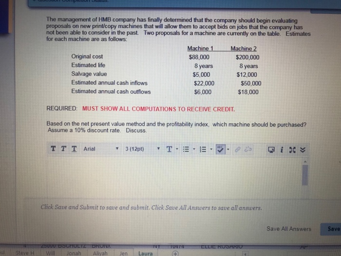 Solved The management of HMB company has finally determined | Chegg.com