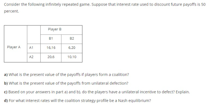 Solved Consider the following infinitely repeated game. | Chegg.com