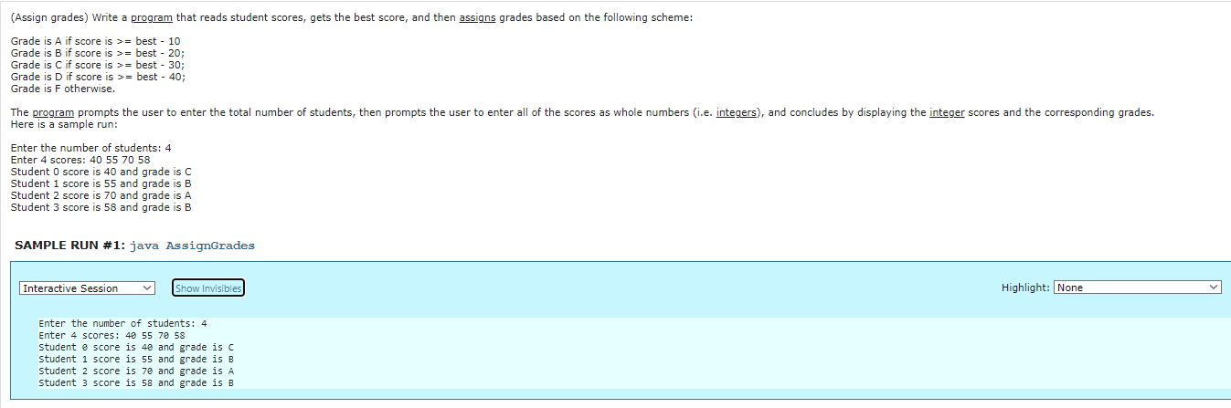 Solved (Assign grades) Write a program that reads student | Chegg.com