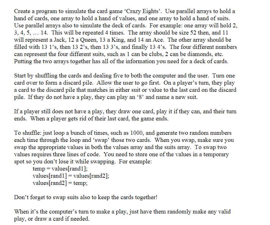 Create a program to simulate the card game 'Crazy | Chegg.com