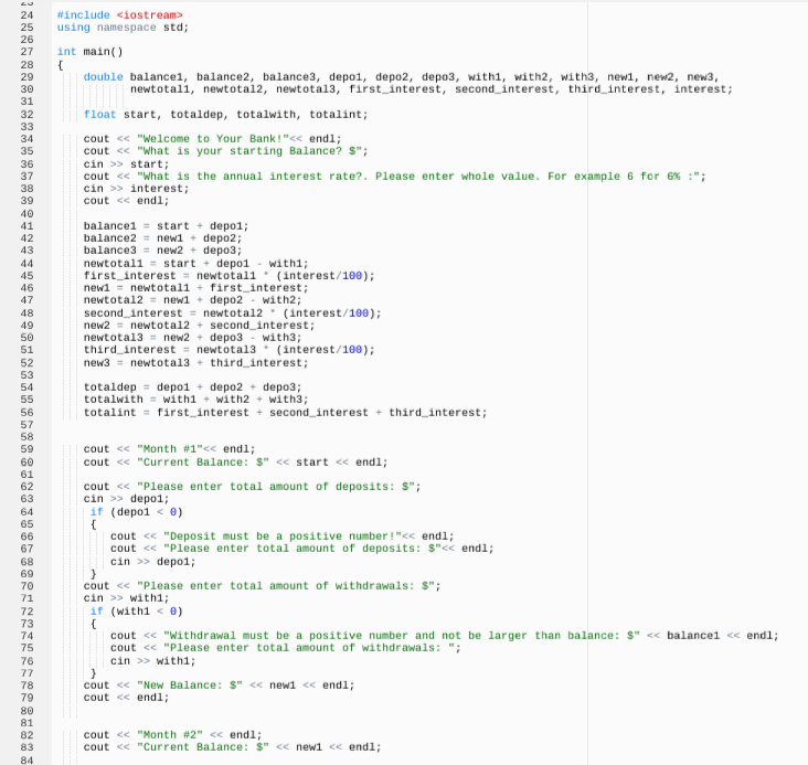 Solved [C++] Q: Savings Account Balance Write a program that | Chegg.com