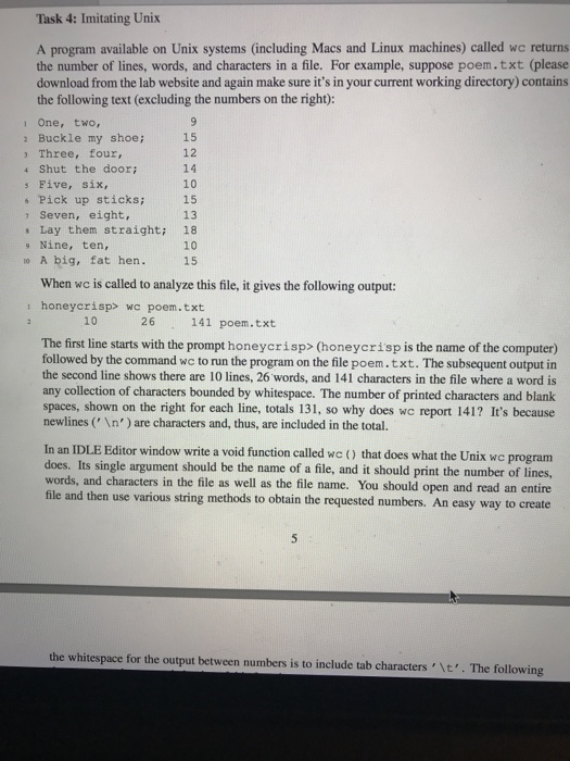 Solved Task 4 Imitating Unix A Program Available On Unix 