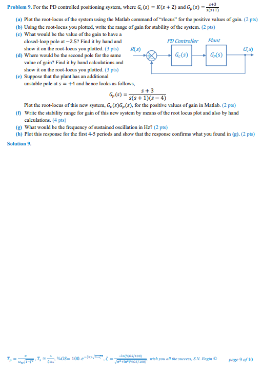 Solved R(S) 5+3 Problem 9. For the PD controlled positioning | Chegg.com