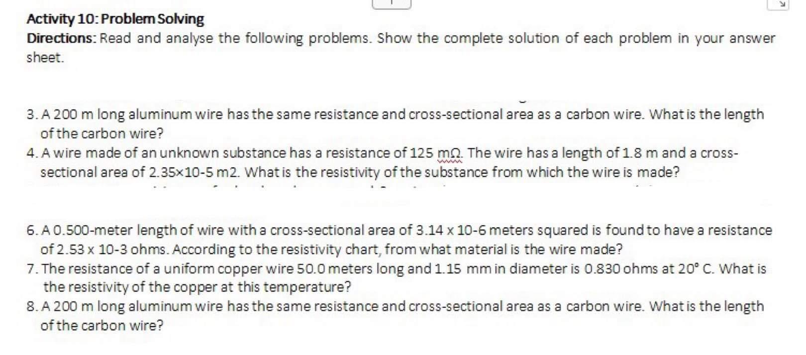 Solved Activity 10: Problem Solving Directions: Read and | Chegg.com