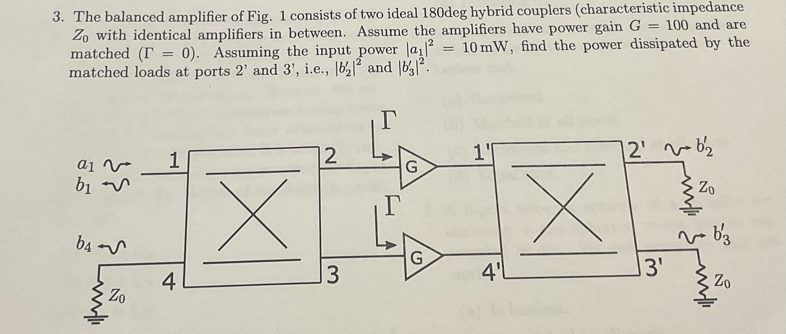 Solved 3. The balanced amplifier of Fig. 1 consists of two | Chegg.com