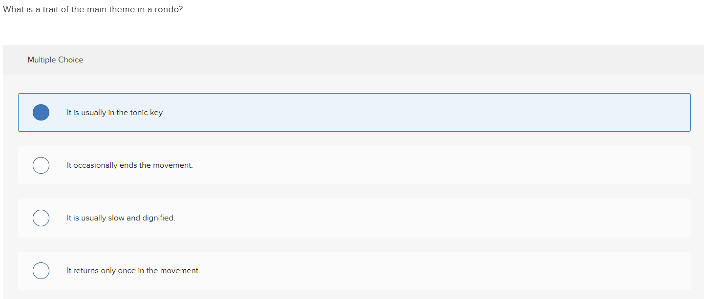 Solved What is a trait of the main theme in a rondo? | Chegg.com