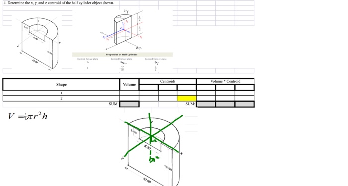 Solved 4 Determine the x, y, and z centroid of the half | Chegg.com