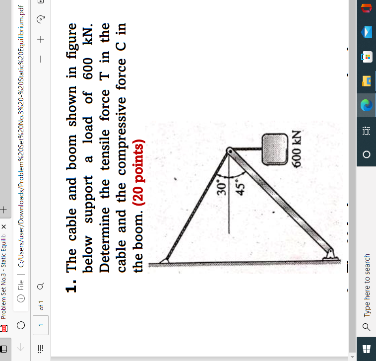 Solved The cable and boom shown in figure below support a | Chegg.com