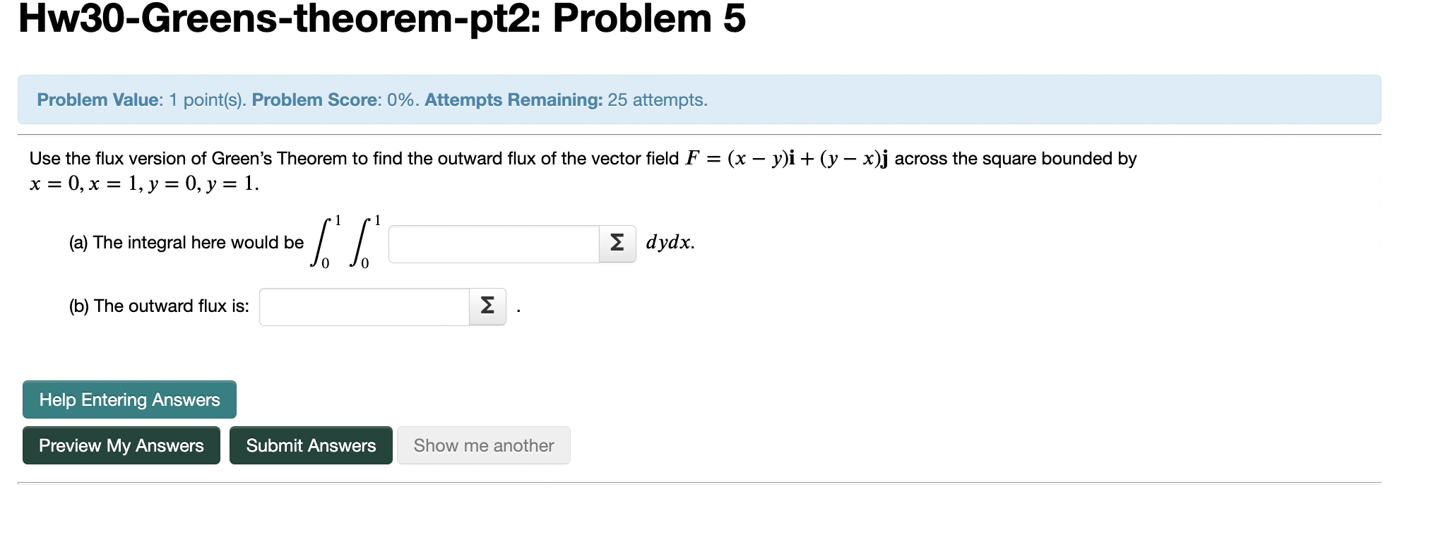 Solved Hw30-Greens-theorem-pt2: Problem 5 Problem Value: 1 | Chegg.com