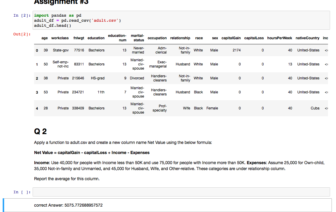 Solved Assignment #3 In [2]: import pandas as pd adult_df = | Chegg.com