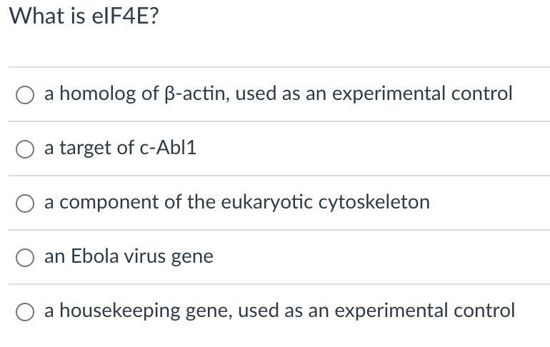 Solved What is elF4E? a homolog of β-actin, used as an | Chegg.com