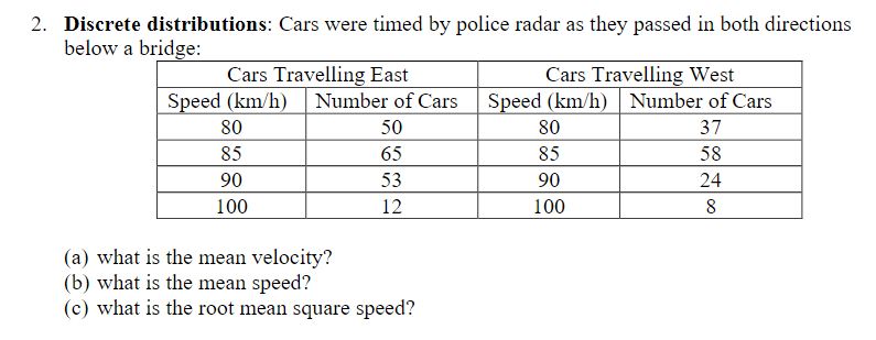 Solved 2. Discrete distributions: Cars were timed by police | Chegg.com