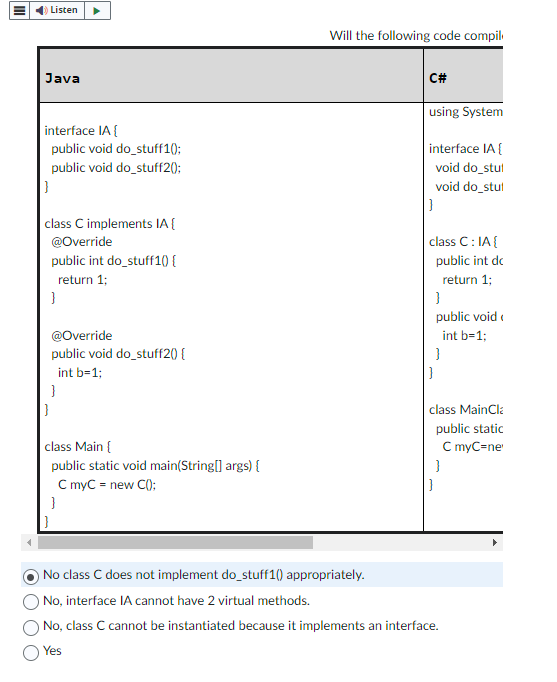 Solved Will The Following Code Compile Interface Ia 