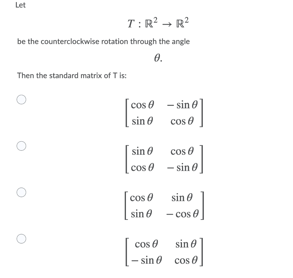 Solved Let T:R2 → R be the counterclockwise rotation through | Chegg.com