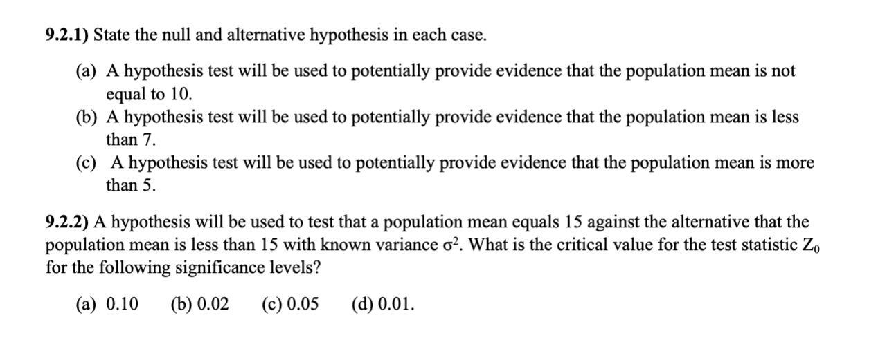 Solved 9 2 1 State The Null And Alternative Hypothesis In Chegg