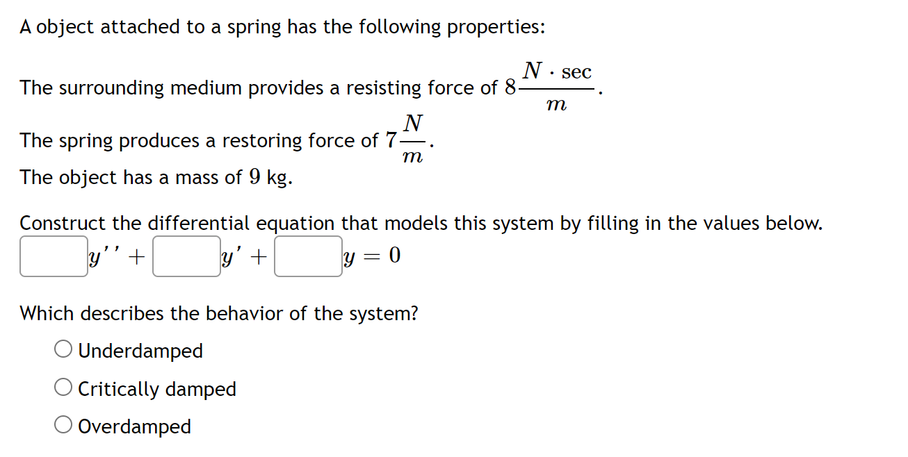 Solved A object attached to a spring has the following | Chegg.com