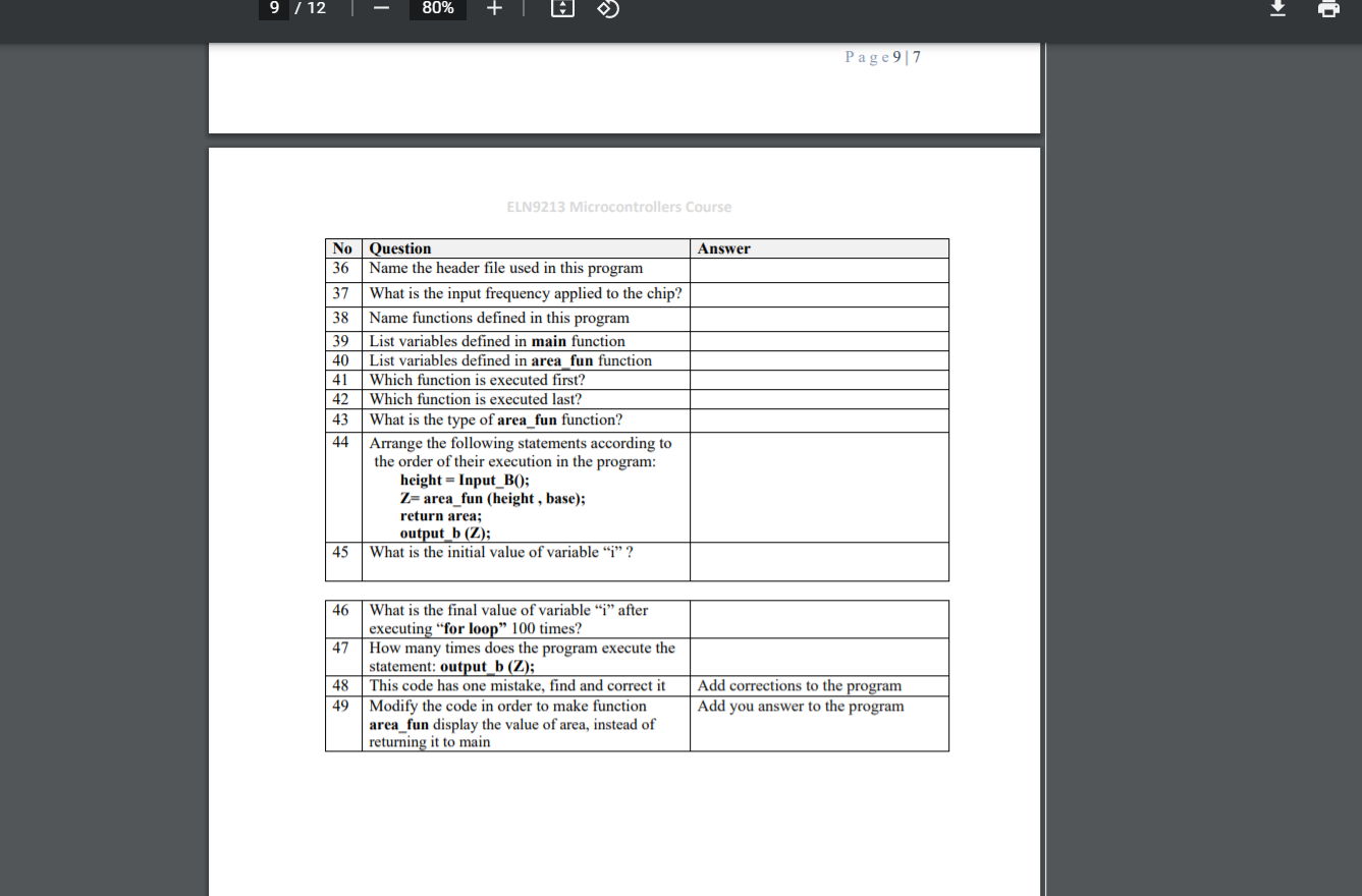 Solved subject microcontrollers based on the above programme | Chegg.com