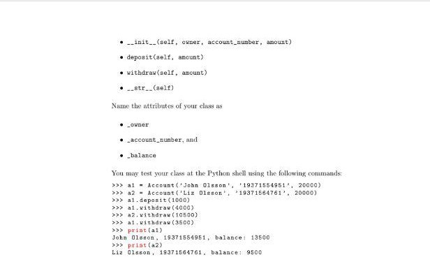 Solved Classes and Methods: A bank accont class: Impl the | Chegg.com