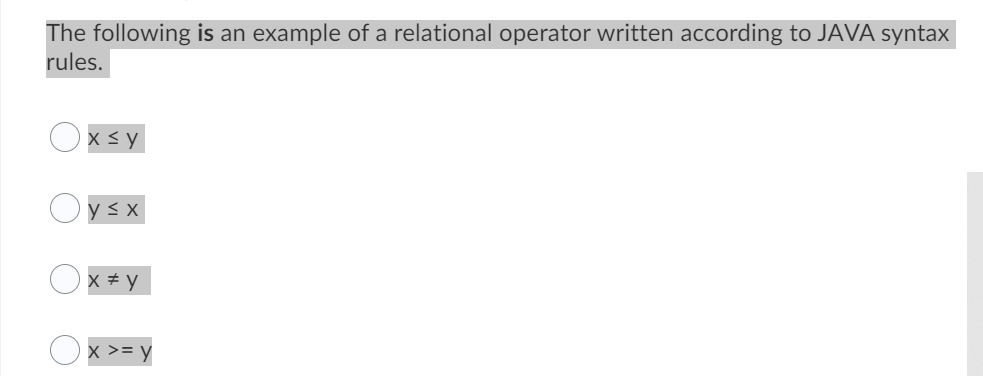 Solved The following is an example of a relational operator | Chegg.com