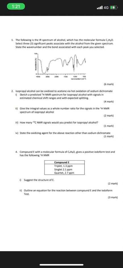 Solved 1. The following is the R spectrum of alcohol, which | Chegg.com