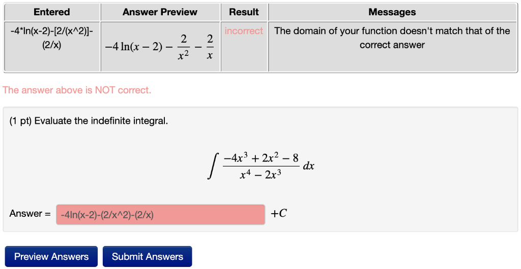Solved Entered Answer Preview Result Messages -4 | Chegg.com