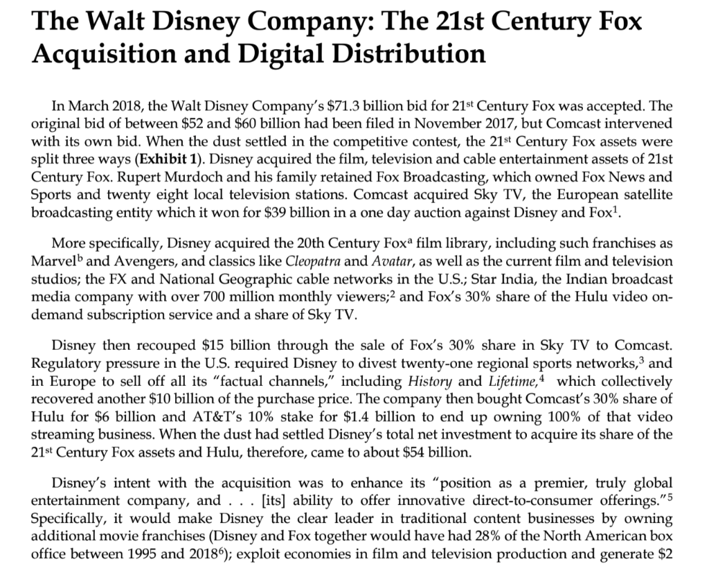 Solved The Walt Disney Company: The 21st Century Fox | Chegg.com